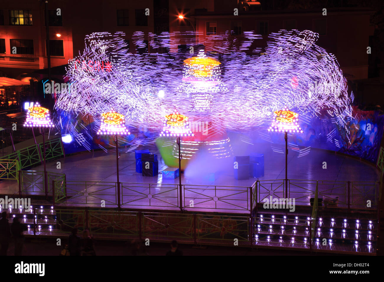 Funfair ride, light traces, funfair at Port Hercule, Monaco, French ...