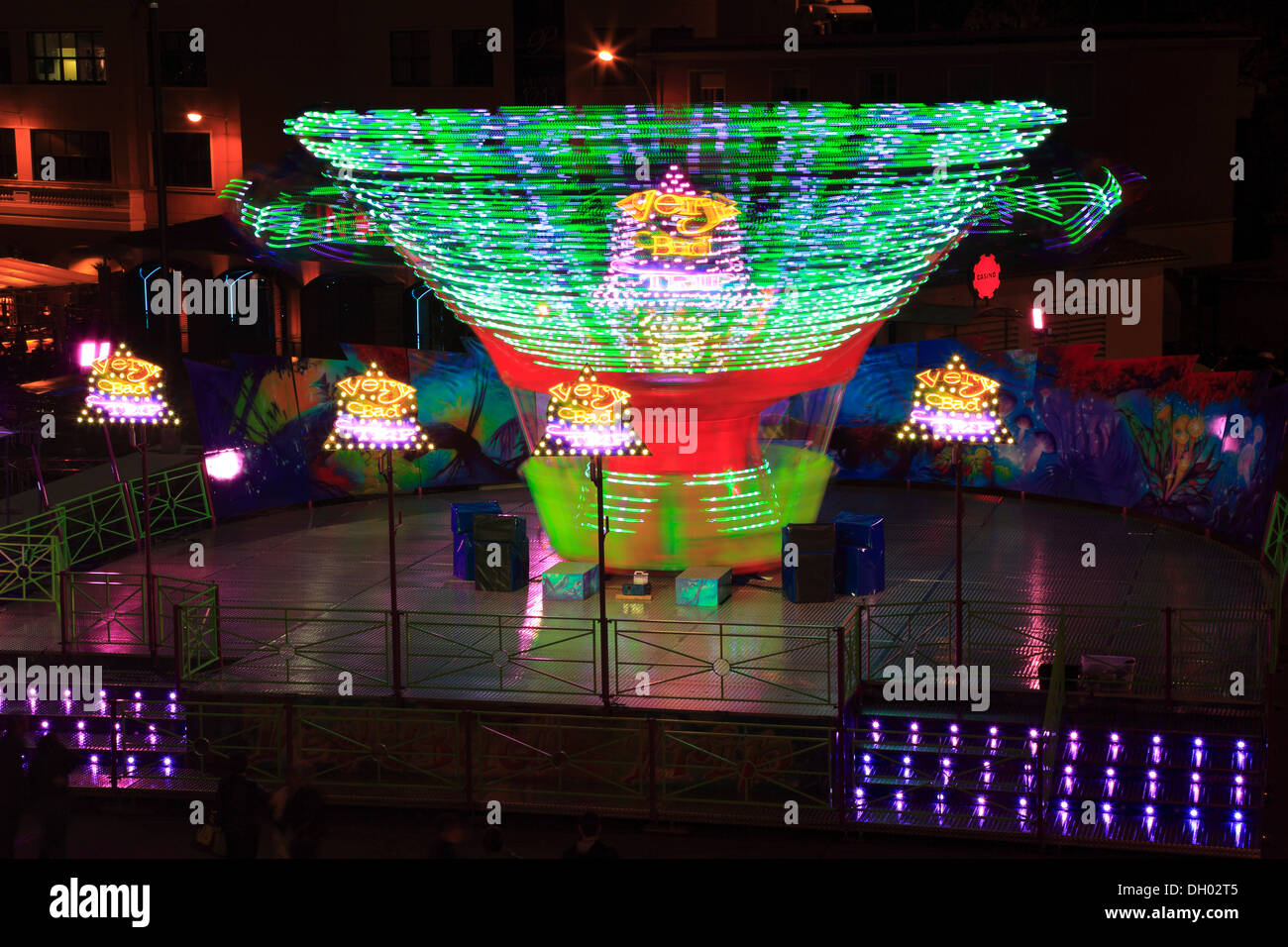 Funfair ride, light traces, funfair at Port Hercule, Monaco, French ...