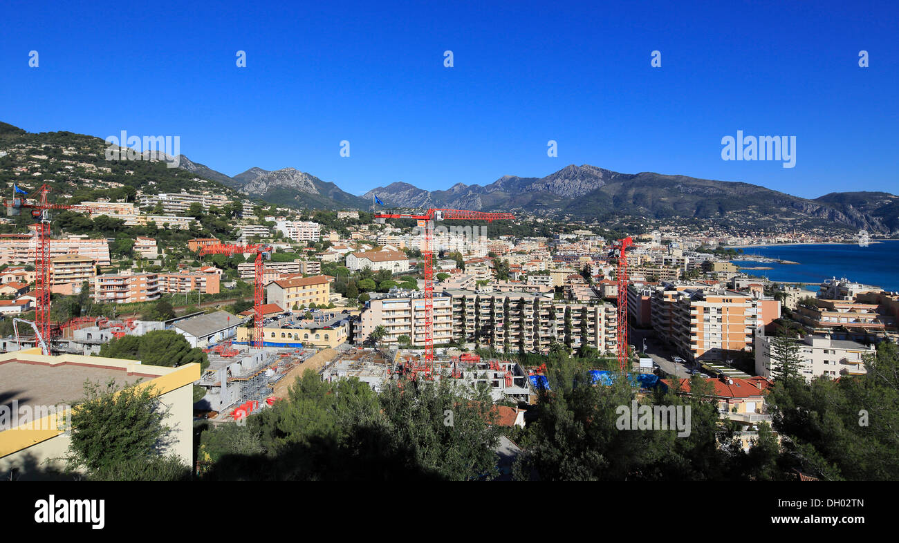 Carnolès quarter with the construction site for a new eco-district ...