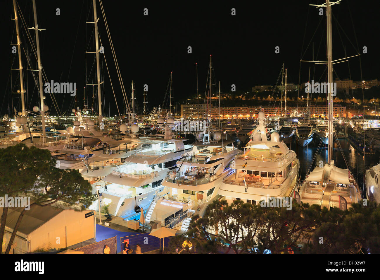 Monaco Yacht Show 2012, Port Hercule, at night, Principality of Monaco ...