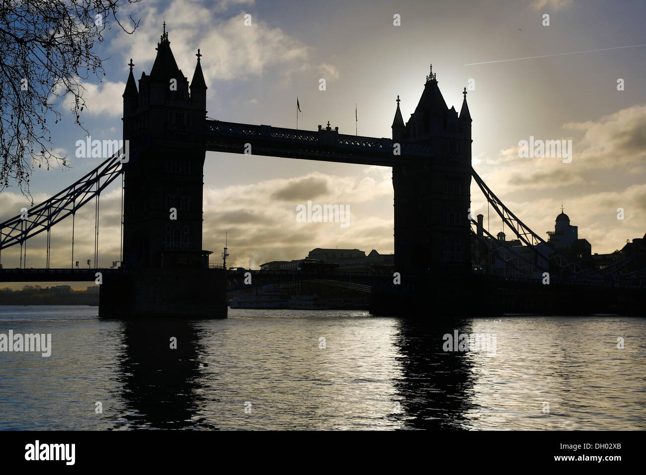 Tower Bridge with backlighting in the morning, River Thames, City of ...