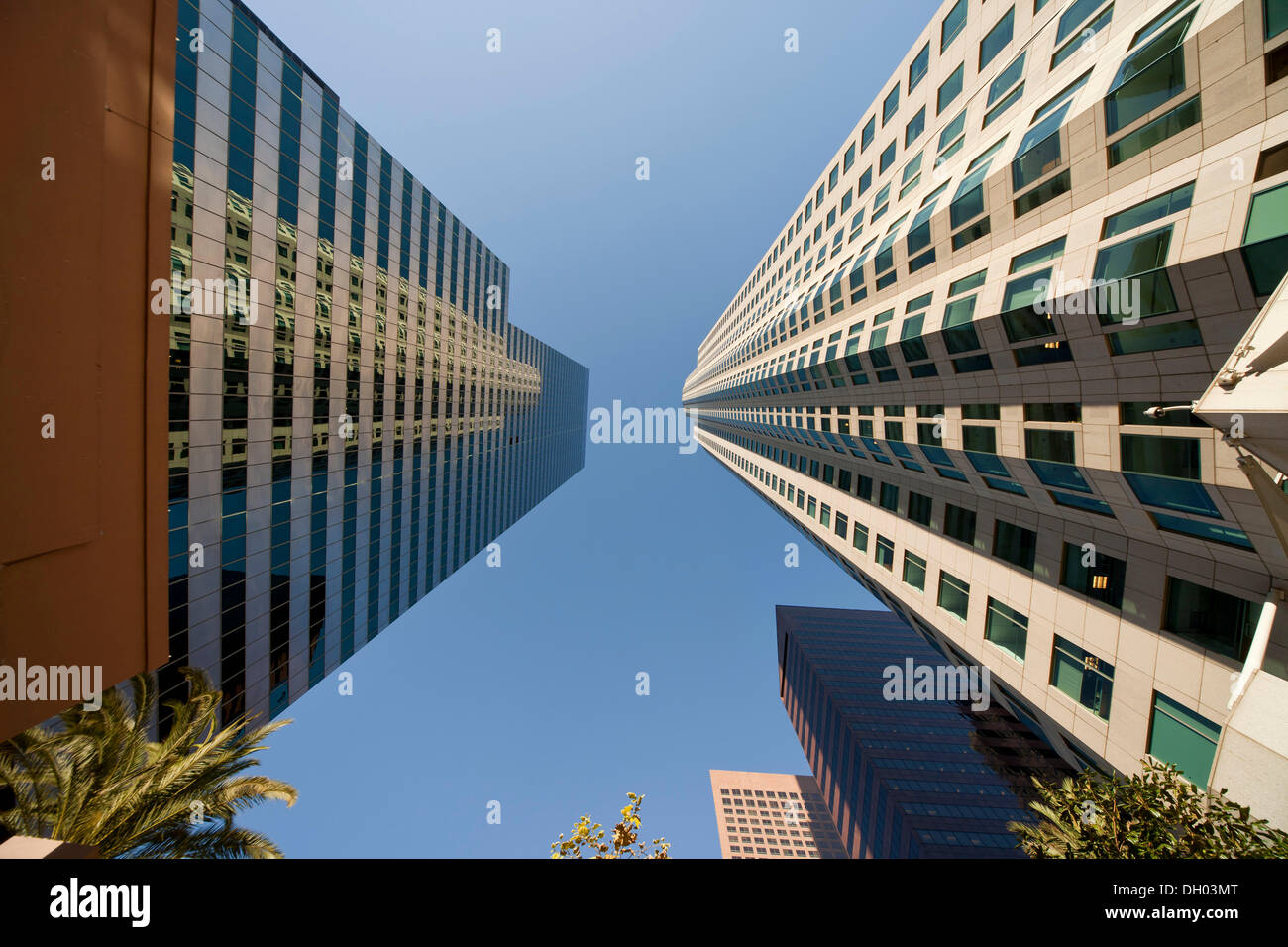 Skyscrapers of downtown Los Angeles, worm's eye view, Los Angeles ...