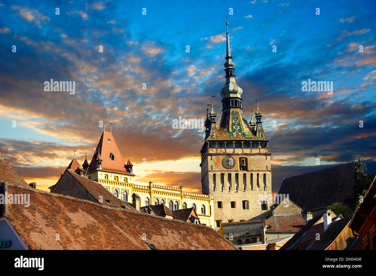 Medieval clock tower and gate of Sighisoara Saxon fortified medieval ...