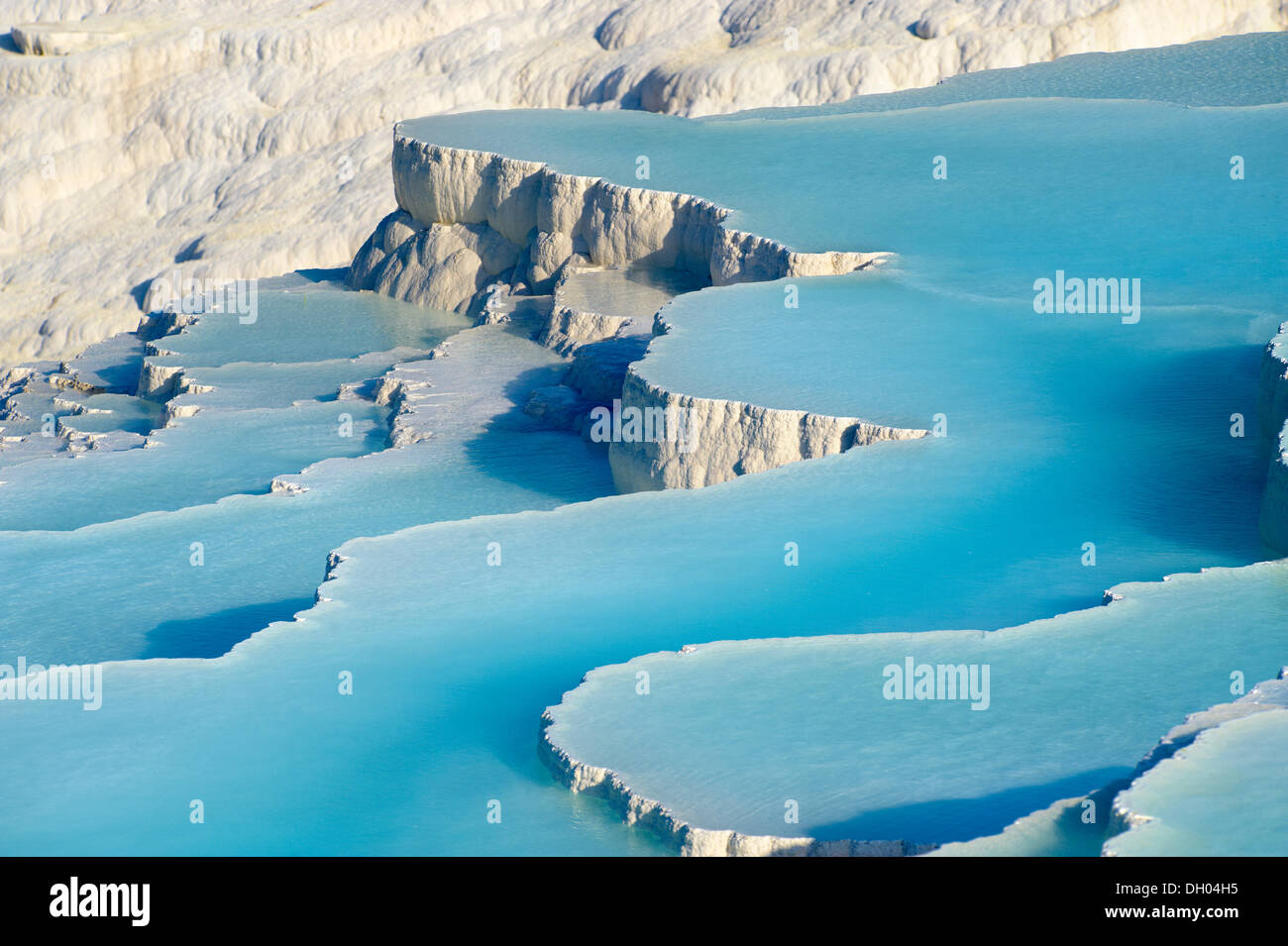 Pamukkale travetine terrace, white calcium carbonate rock formations ...