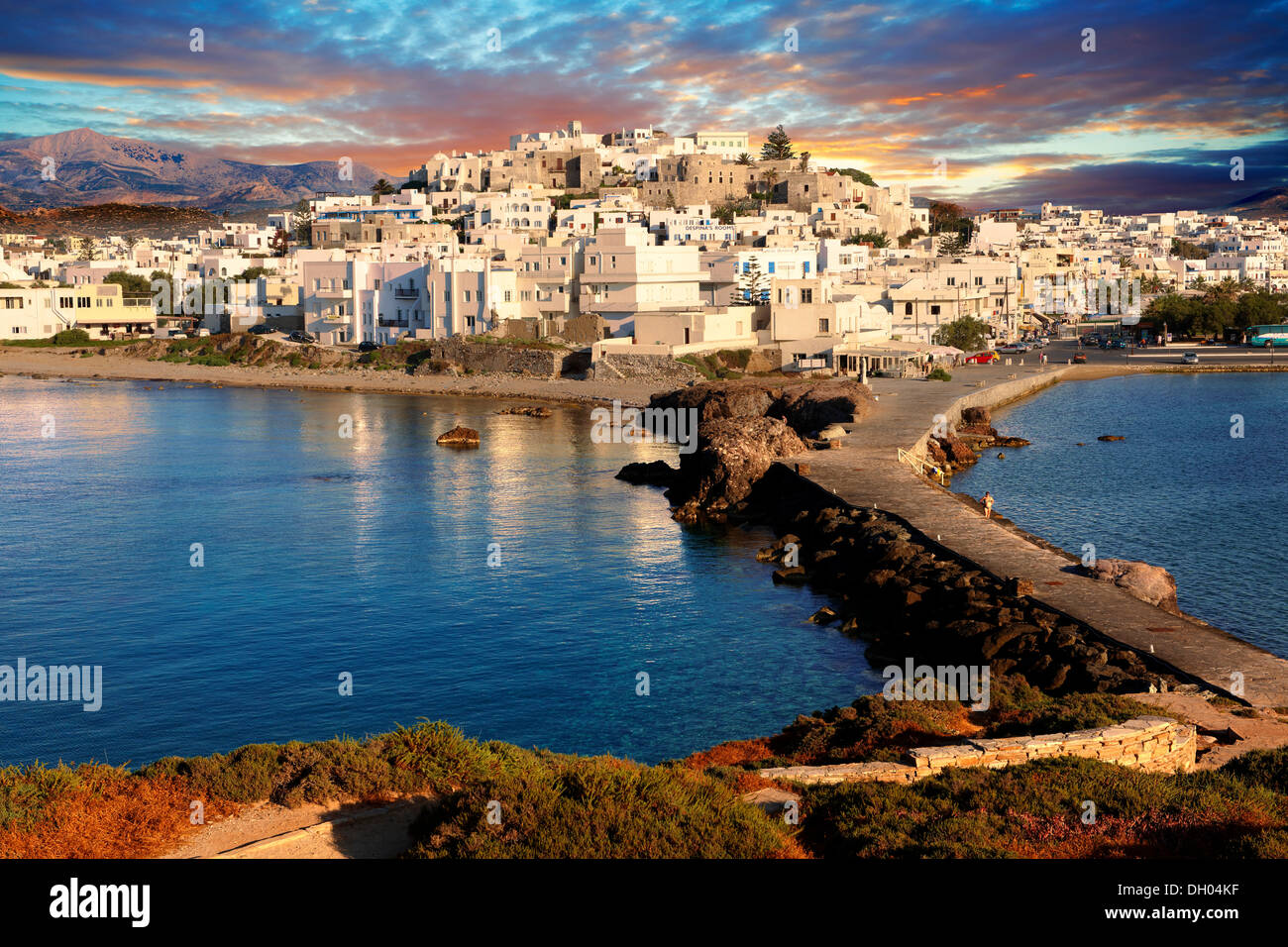 Naxos town at sunset, Cyclades Islands, Greece, Europe Stock Photo - Alamy
