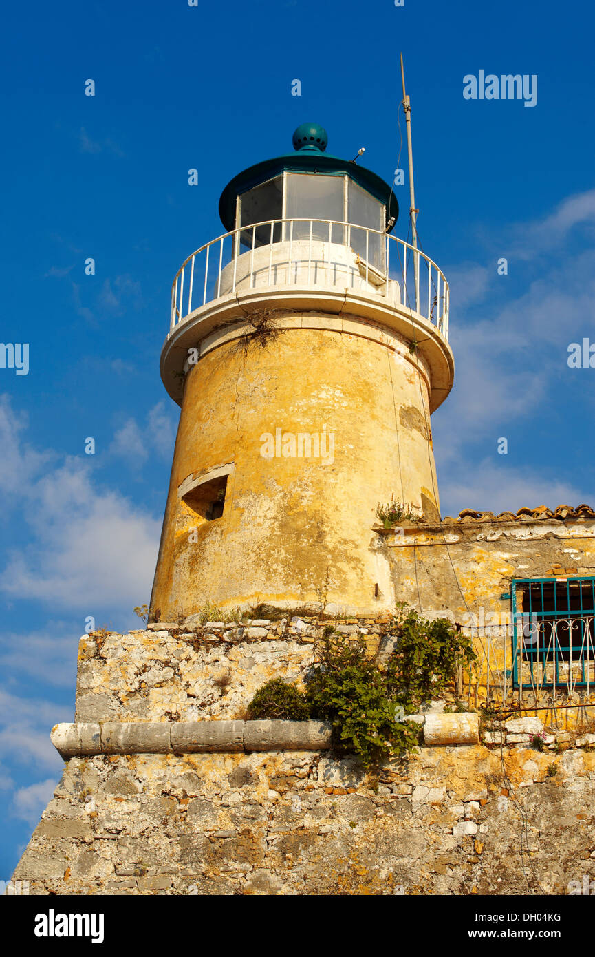 Lighthouse on the top of the old citadel of Corfu Town castle, Corfu ...