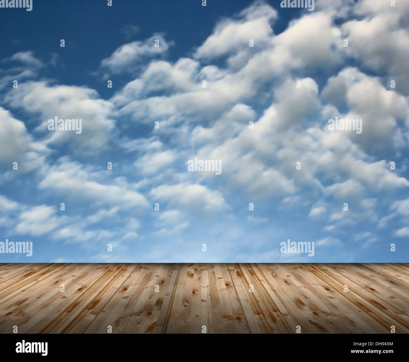 beautiful view of the cloudy sky from wood terrace, backdrop for your ...