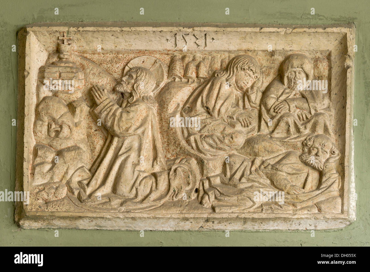 Medieval stone relief at the City Tower of Straubing, Lower Bavaria ...