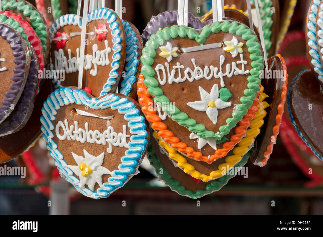Gingerbread hearts, Wies'n, Oktoberfest, Munich, Upper Bavaria, Bavaria ...