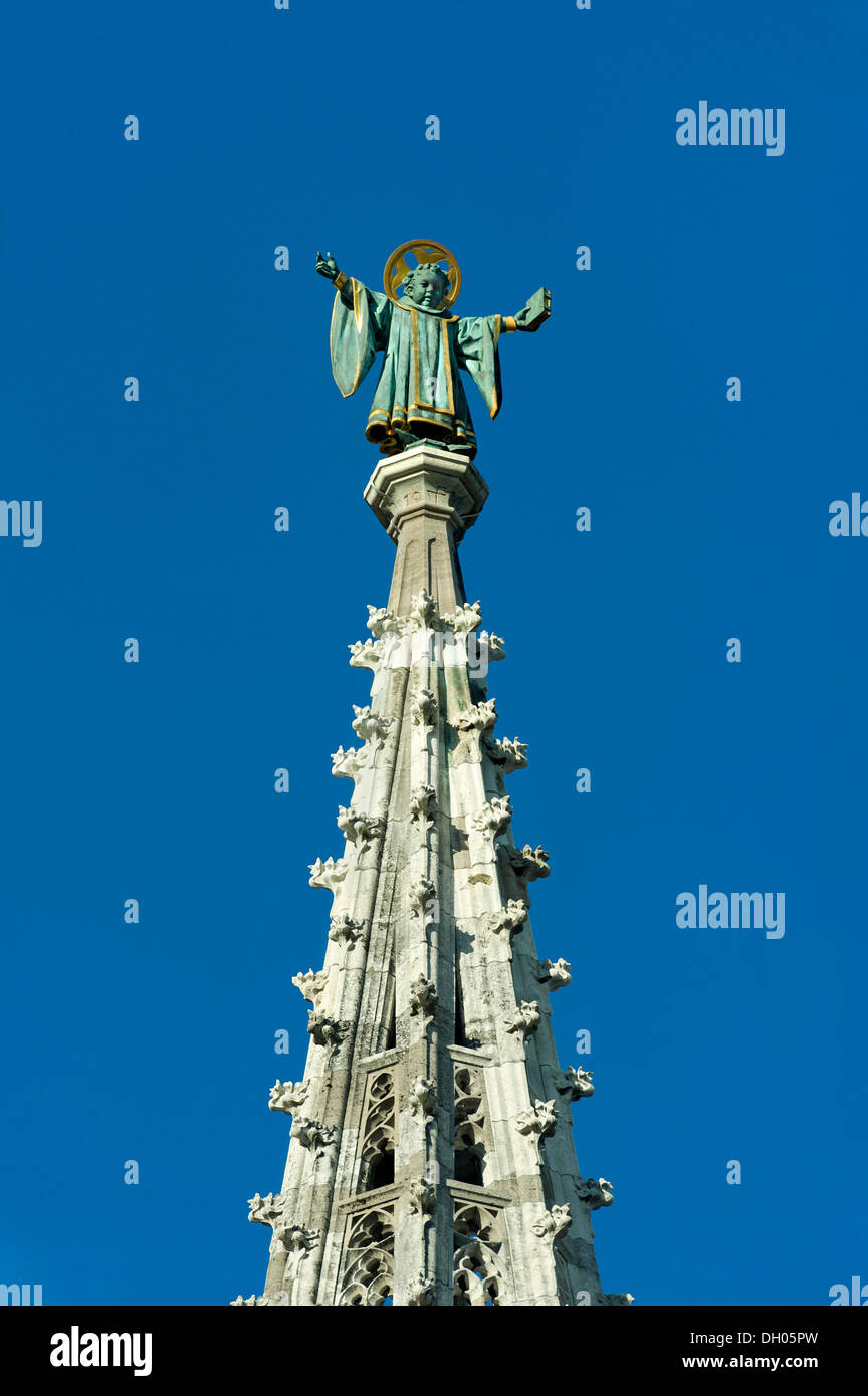 Muenchner Kindl, statue by Anton Schmid, on top of the spire of the ...