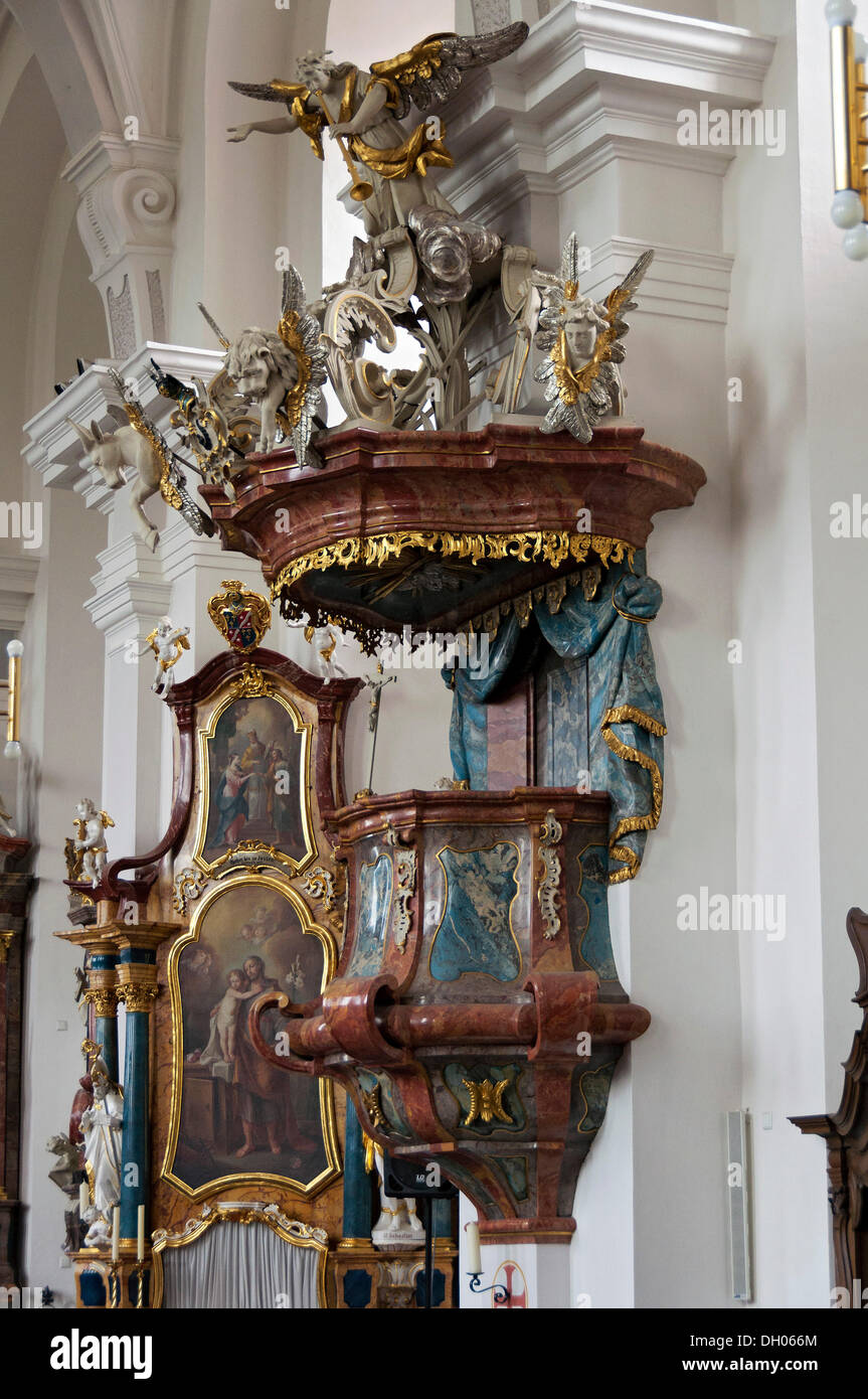 Baroque pulpit in the abbey church of the Franciscan monastery of ...
