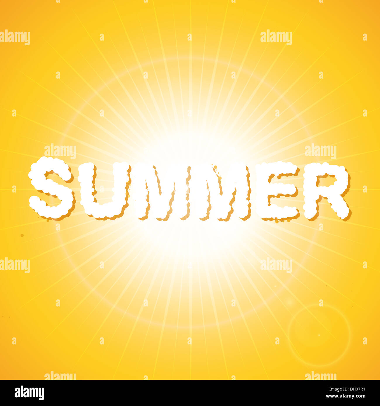 Summer cloud text against a sunset sky with rays and lens flares Stock ...
