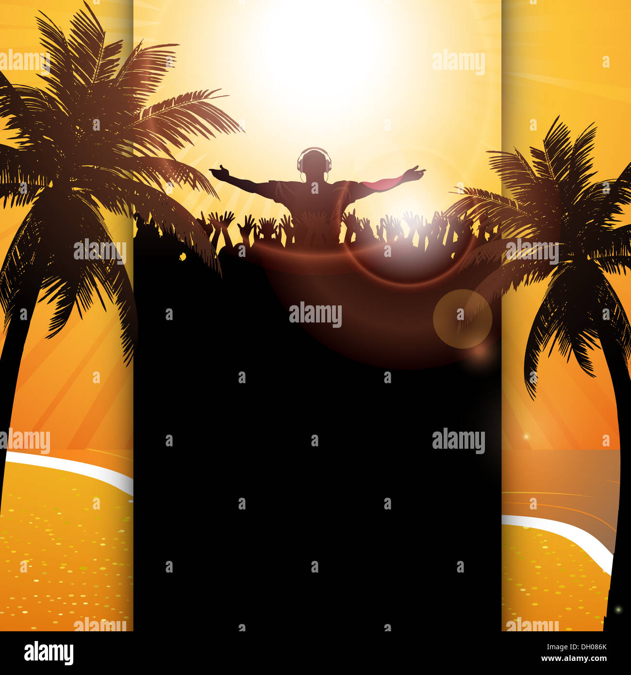 Festival Panel Background with DJ and Crowd against a Tropical Setting ...