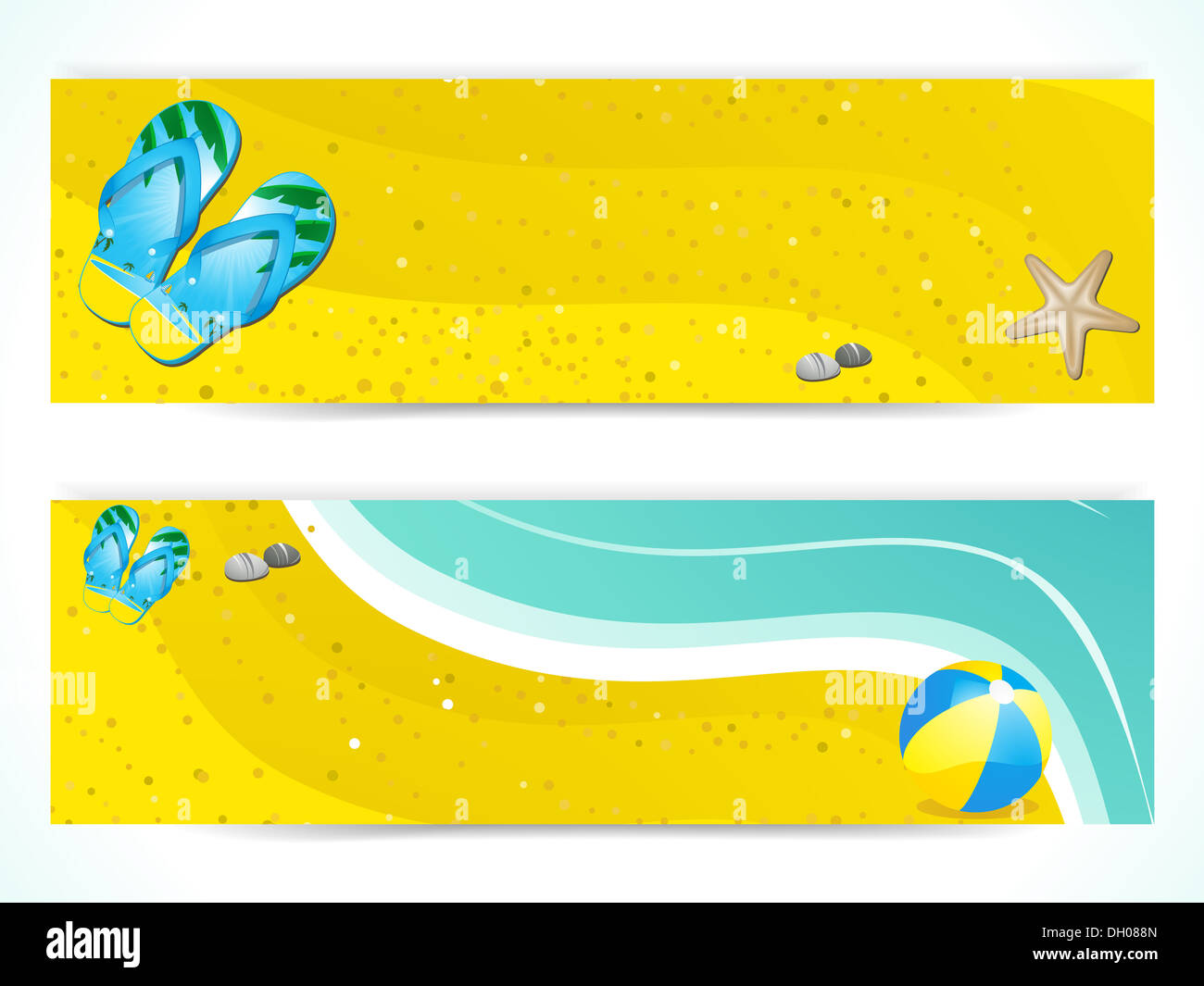 Summer Banners with Beach, Flip flops, Star Fish and Beach Ball Stock ...