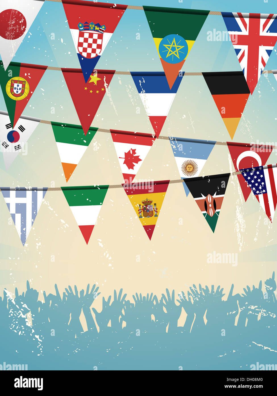 world flag bunting and crowd Stock Photo - Alamy