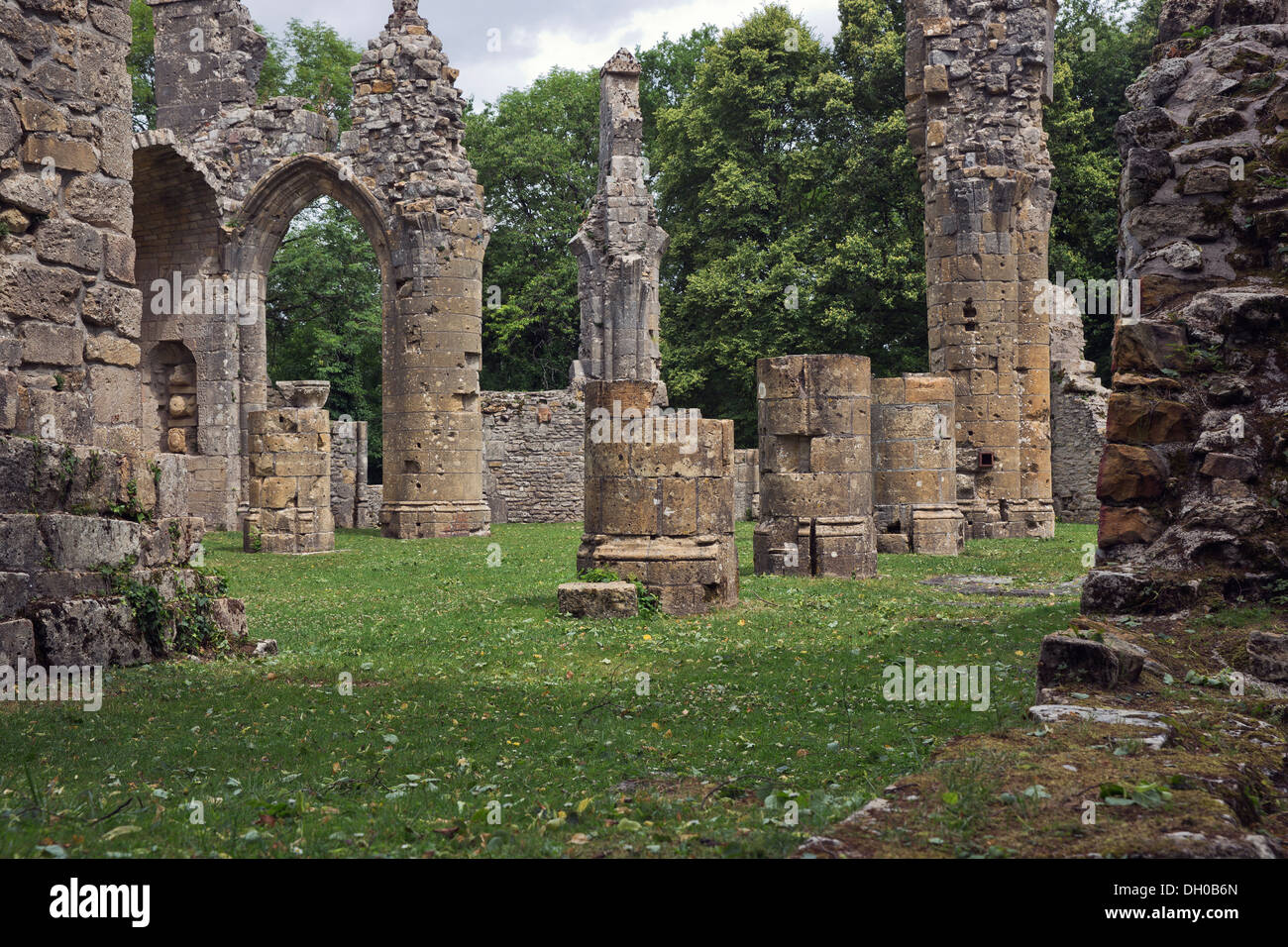 Pillars inside the ruins of the old church of Montfaucon-d'Argonne ...