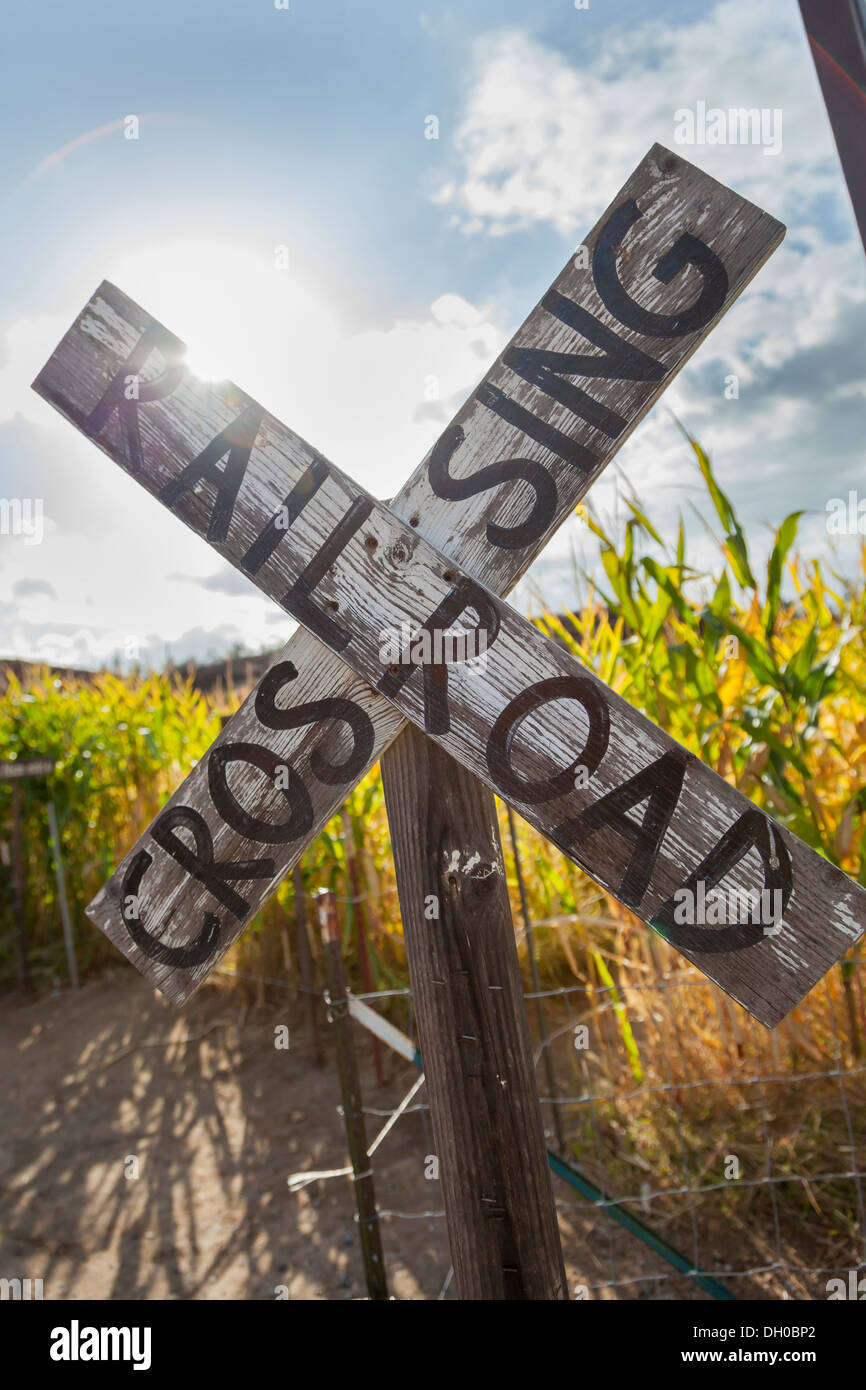 Antique Country Rail Road Crossing Sign Near a Corn Field in a Rustic ...