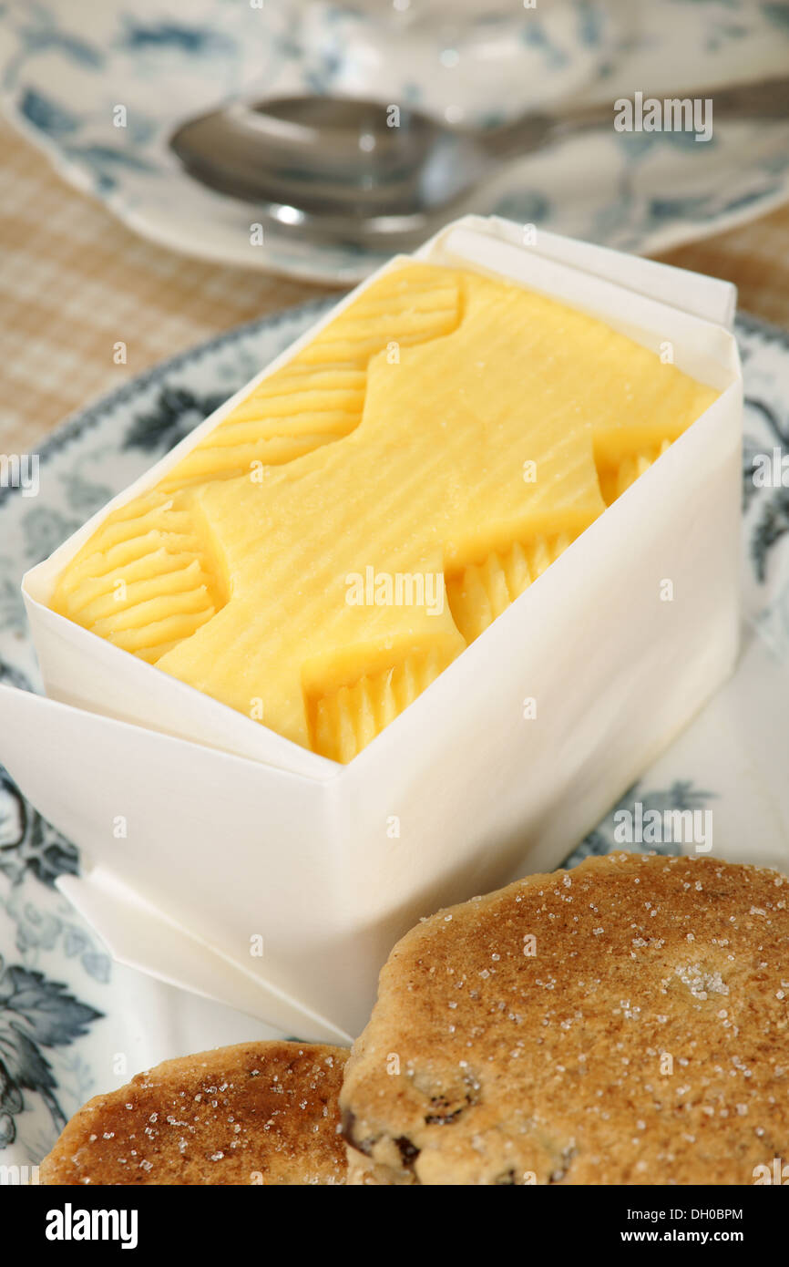 Fresh hand churned butter hand made with a traditional pattern used by ...