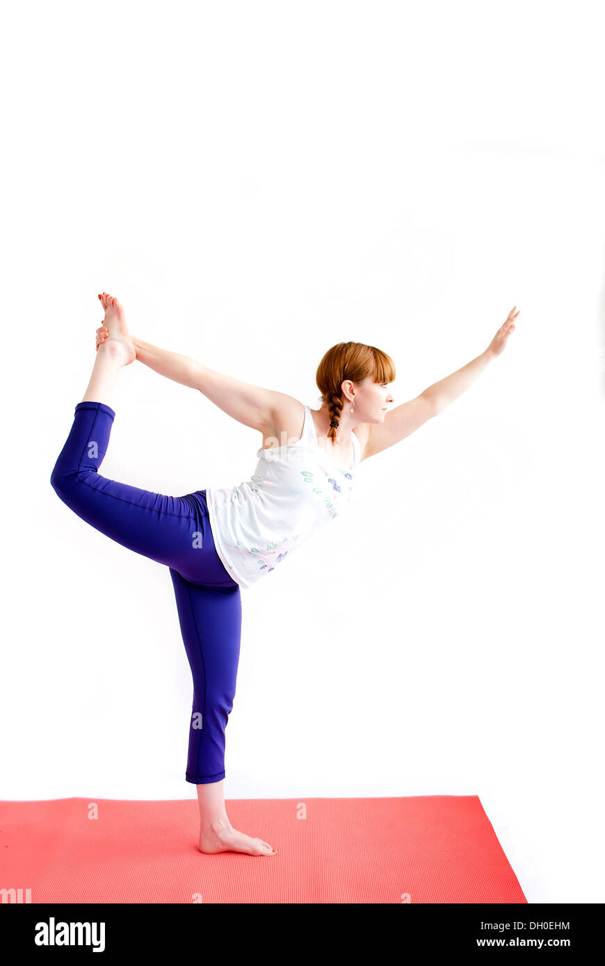 middle aged woman exercise yoga Stock Photo - Alamy