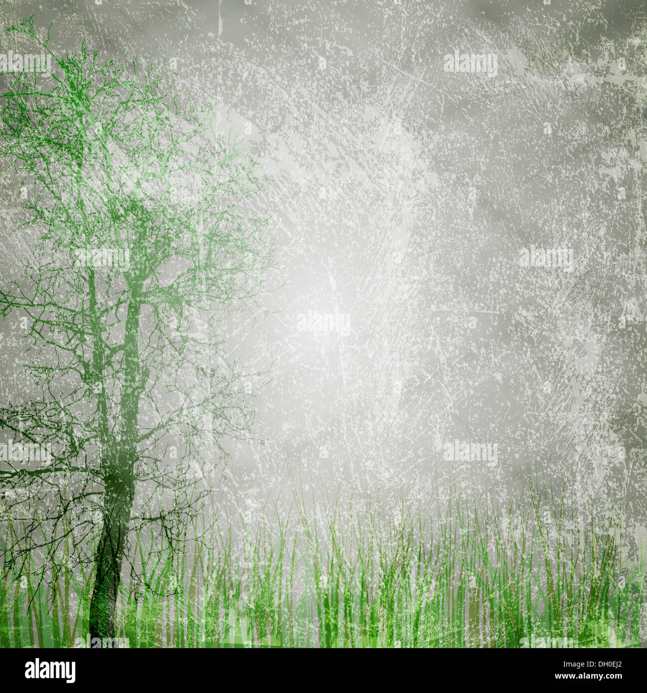 Grass and tree on grunge canvas. Vector background eps 10 Stock Photo ...