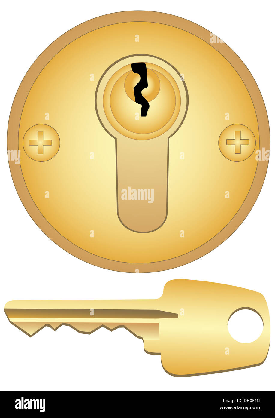 Gold keyhole and key Stock Photo - Alamy