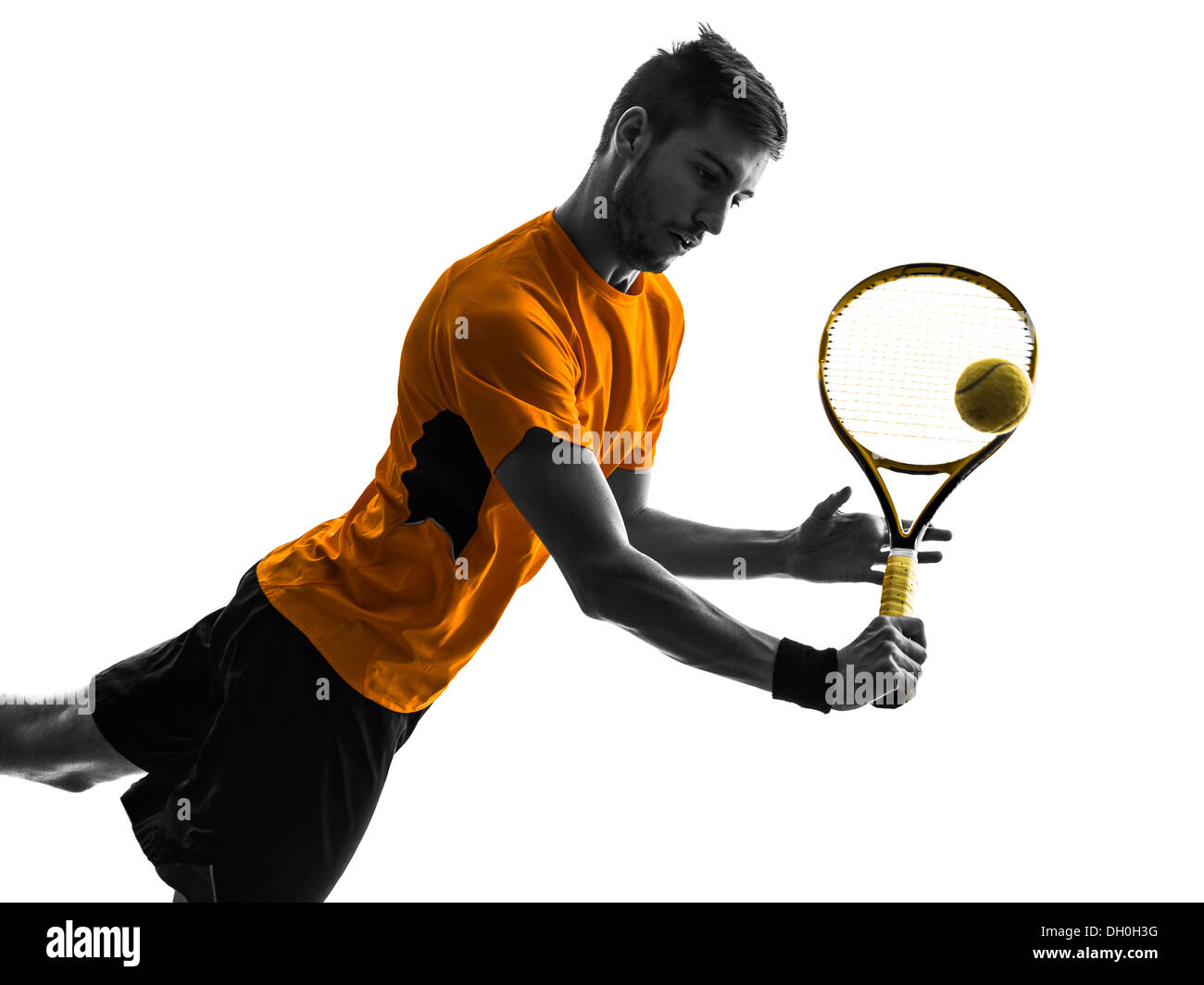 one man tennis player portrait in silhouette on white background Stock ...
