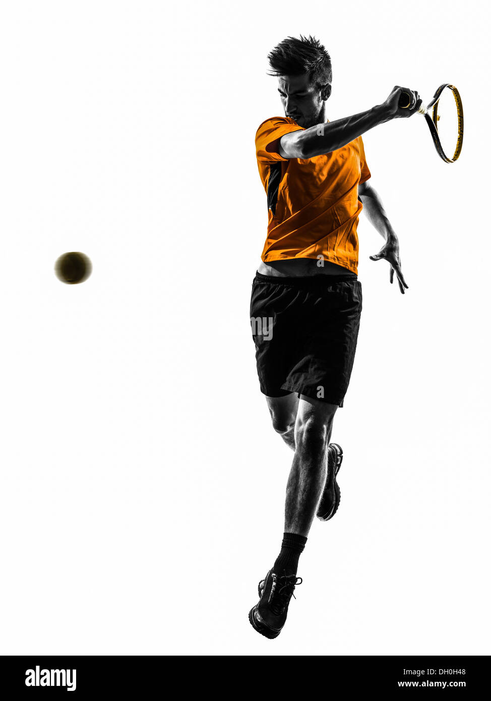 one man tennis player in silhouette on white background Stock Photo - Alamy