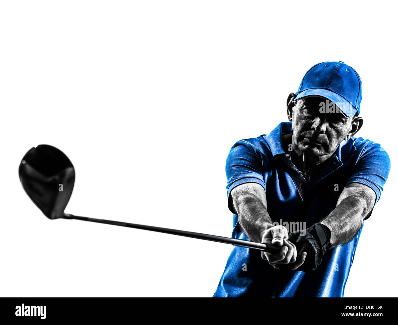 one man golfer golfing in silhouette studio isolated on white ...