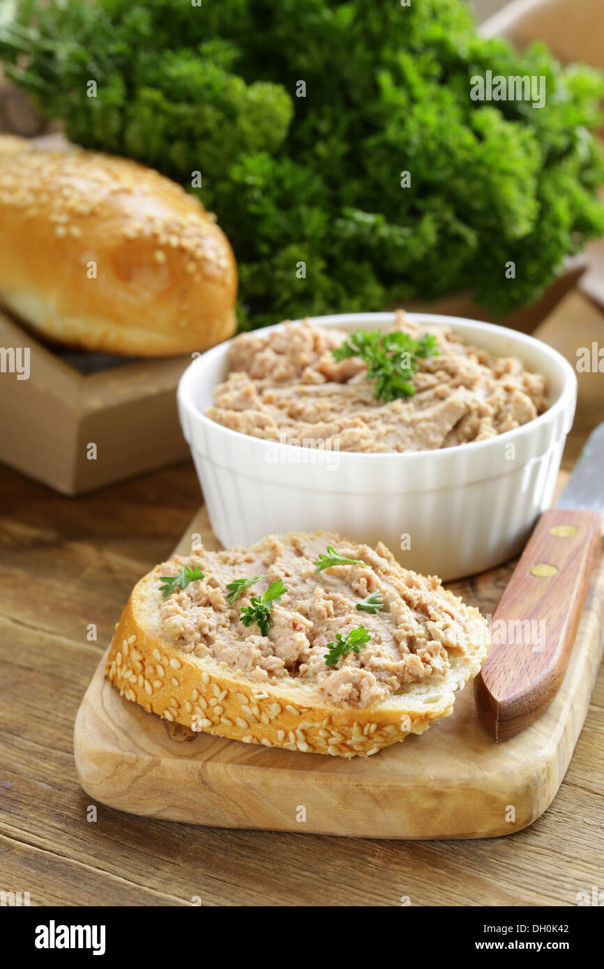 homemade meat snack chicken liver pate with parsley Stock Photo - Alamy