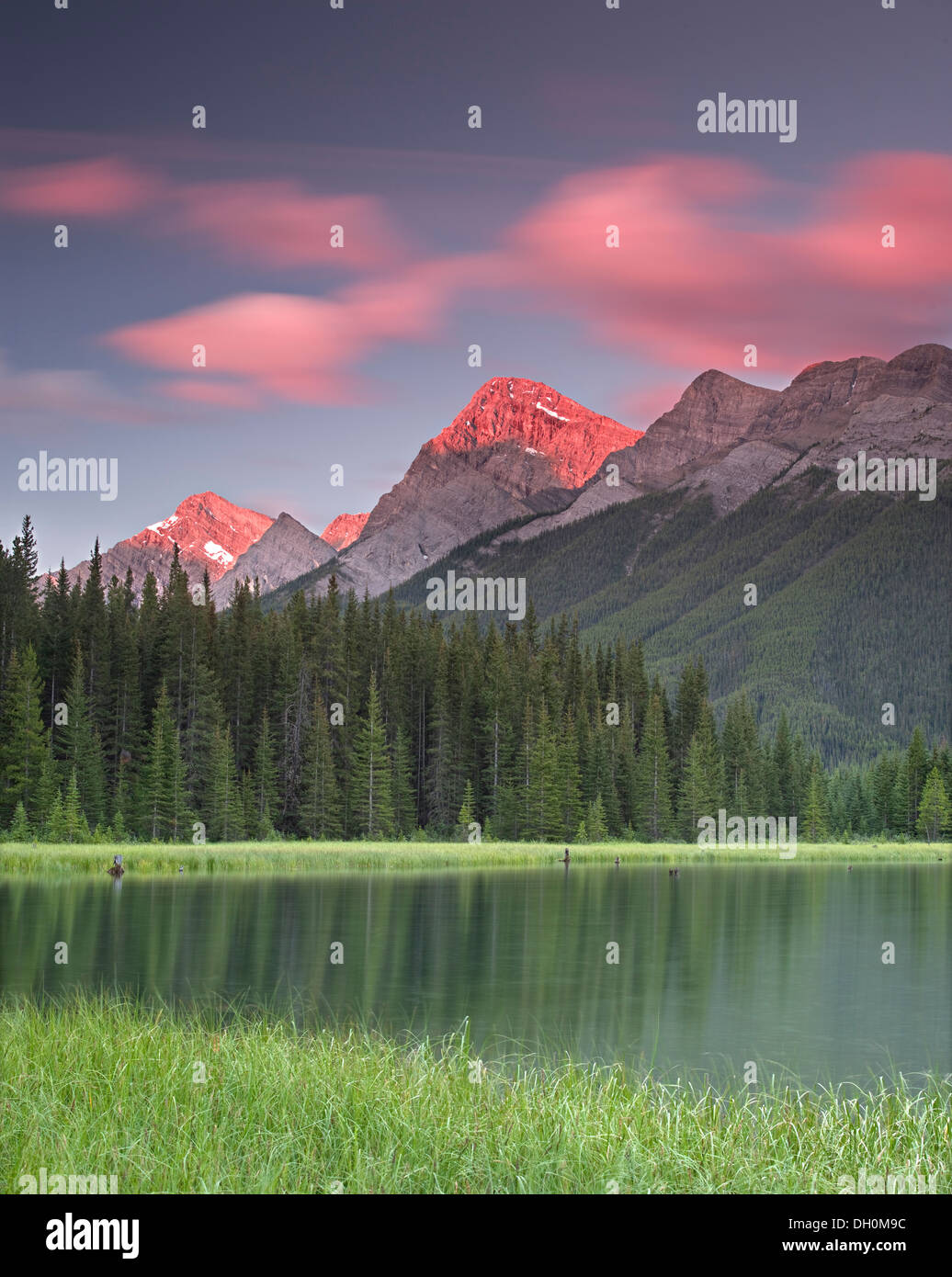 The Goat Range reflected in Goat Pond at sunrise. Summer Stock Photo ...