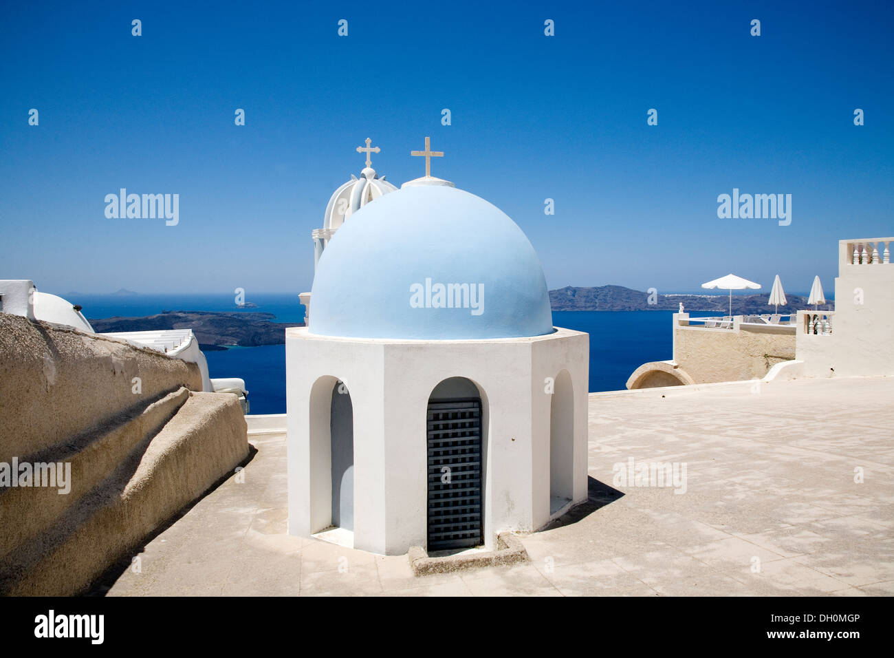 Domes overlooking the caldera in Santorini, Greece on July 3, 2013 ...