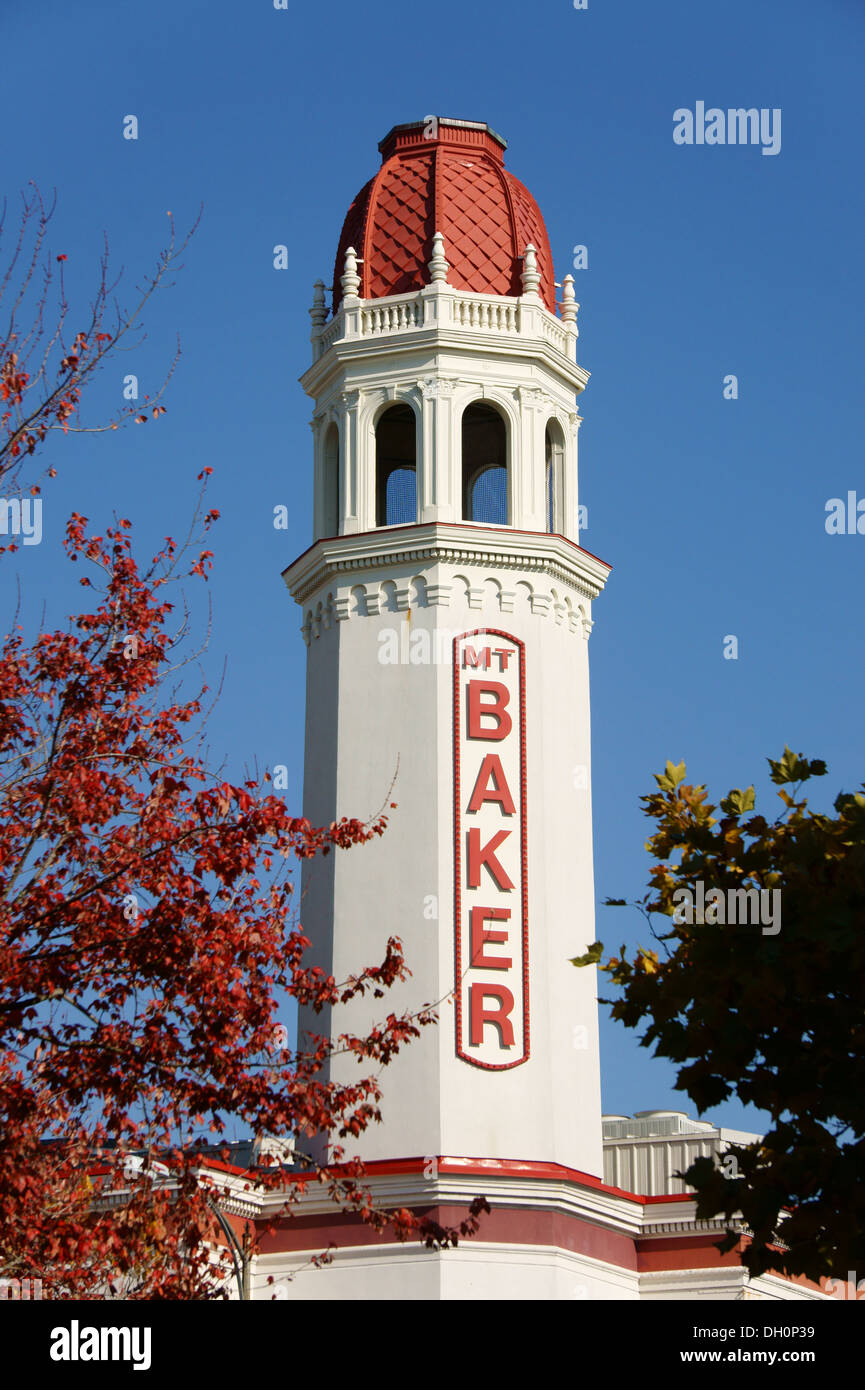 Moorish-Spanish style tower of the Mount Baker Theater in the city of ...