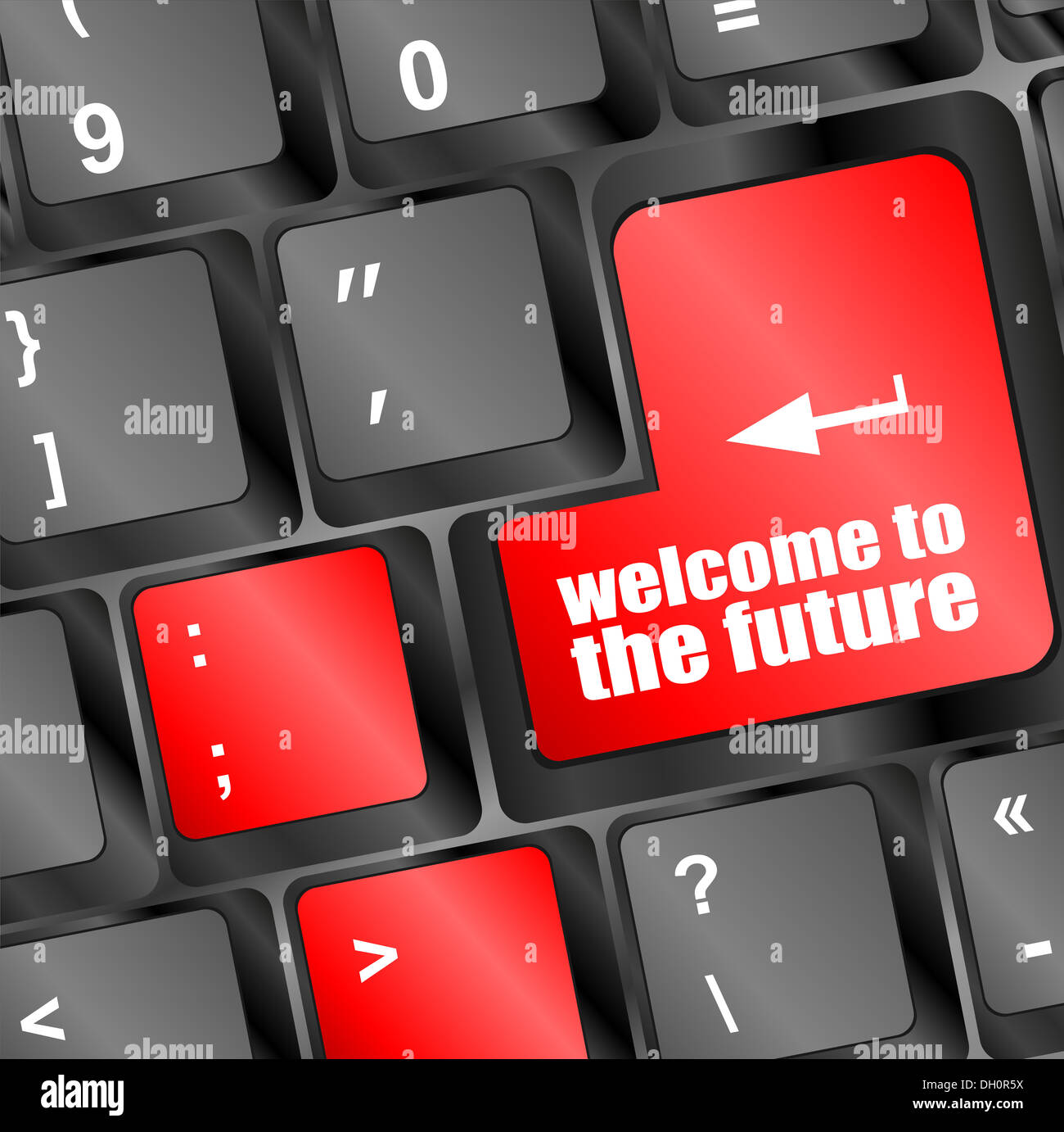welcome to the future text on laptop keyboard key Stock Photo - Alamy