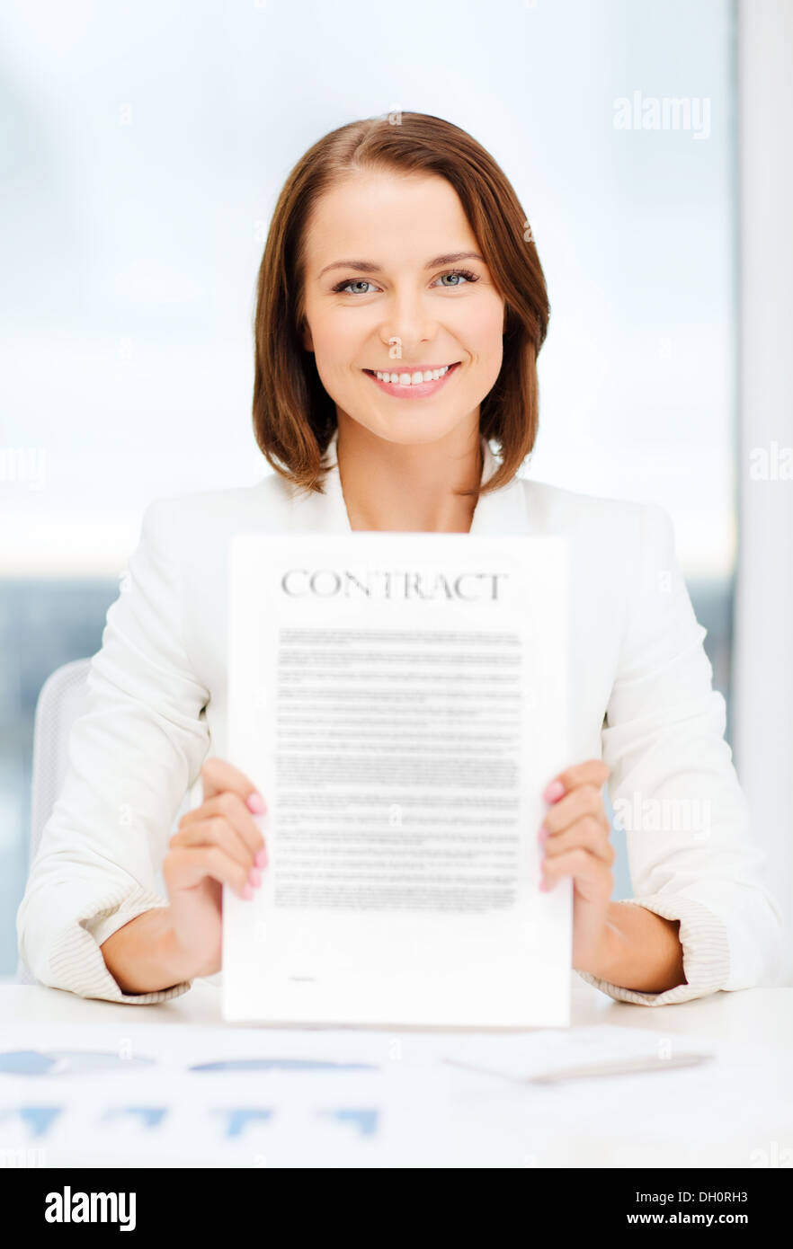 happy businesswoman holding contract Stock Photo - Alamy