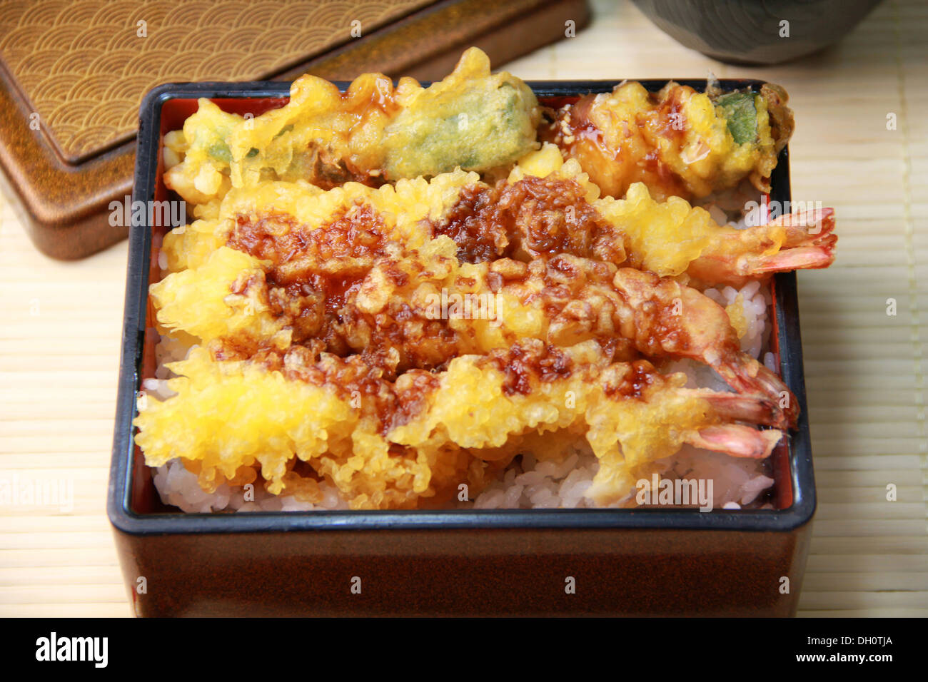 Ten-don (Tempura served over rice with original sweet sauce Stock Photo ...