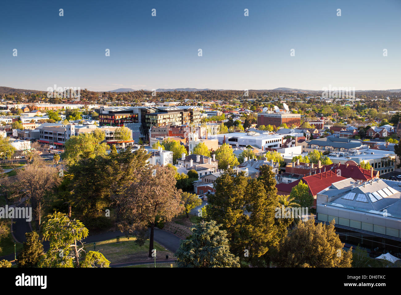 The view from the Lookout Tower in Rosalind Park over Bendigo on a ...