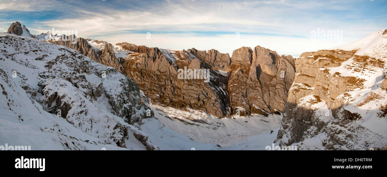 High mountains, Alpstein massif at Mt Altmann, Zwinglipasshuette ...