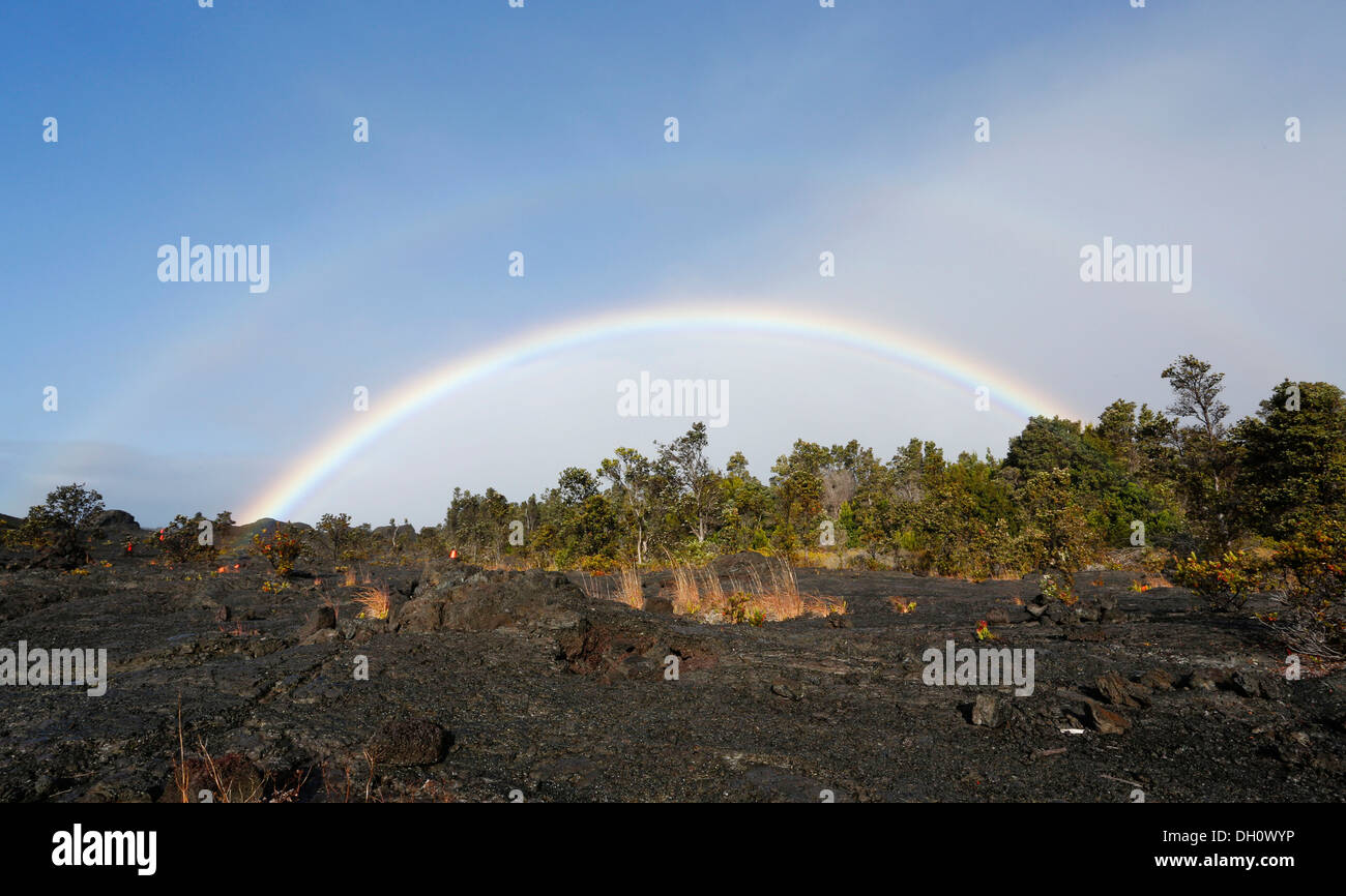 Rainbow, lava flow of 1973, Mauna Ulu, Hawaii Volcanoes National Park ...
