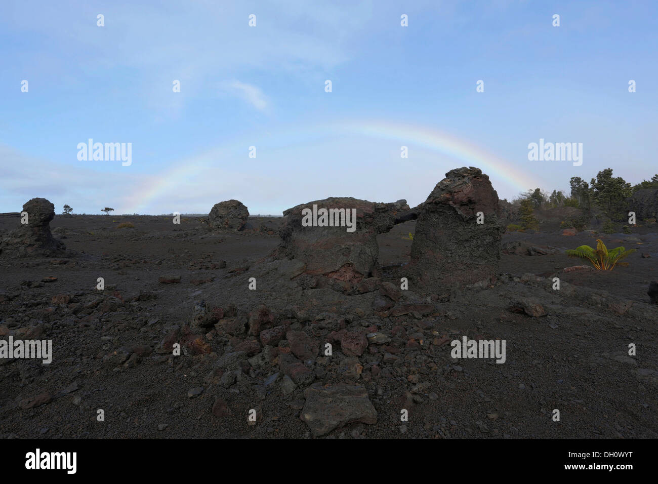 Rainbow, lava flow of 1973, Mauna Ulu, Hawaii Volcanoes National Park ...