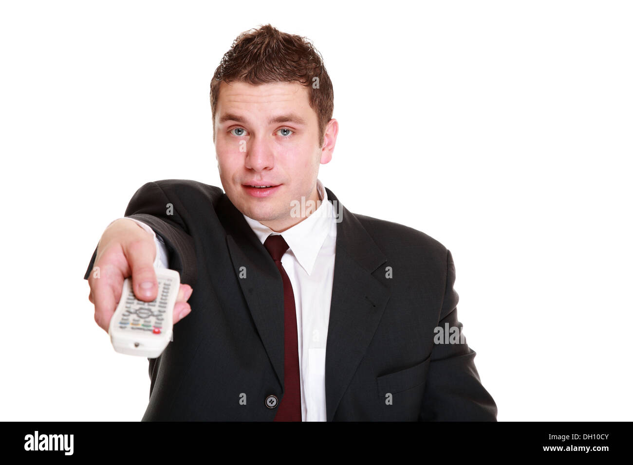 Man with remote control changing channel Stock Photo - Alamy