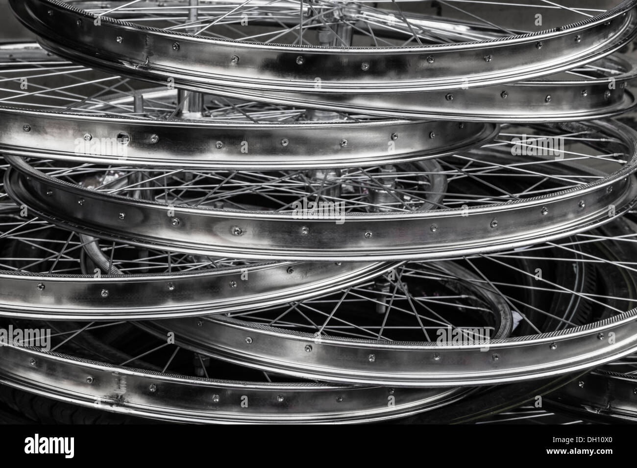 India, Rajasthan, Jodhpur, stack of spoked bicycle wheel rims Stock ...