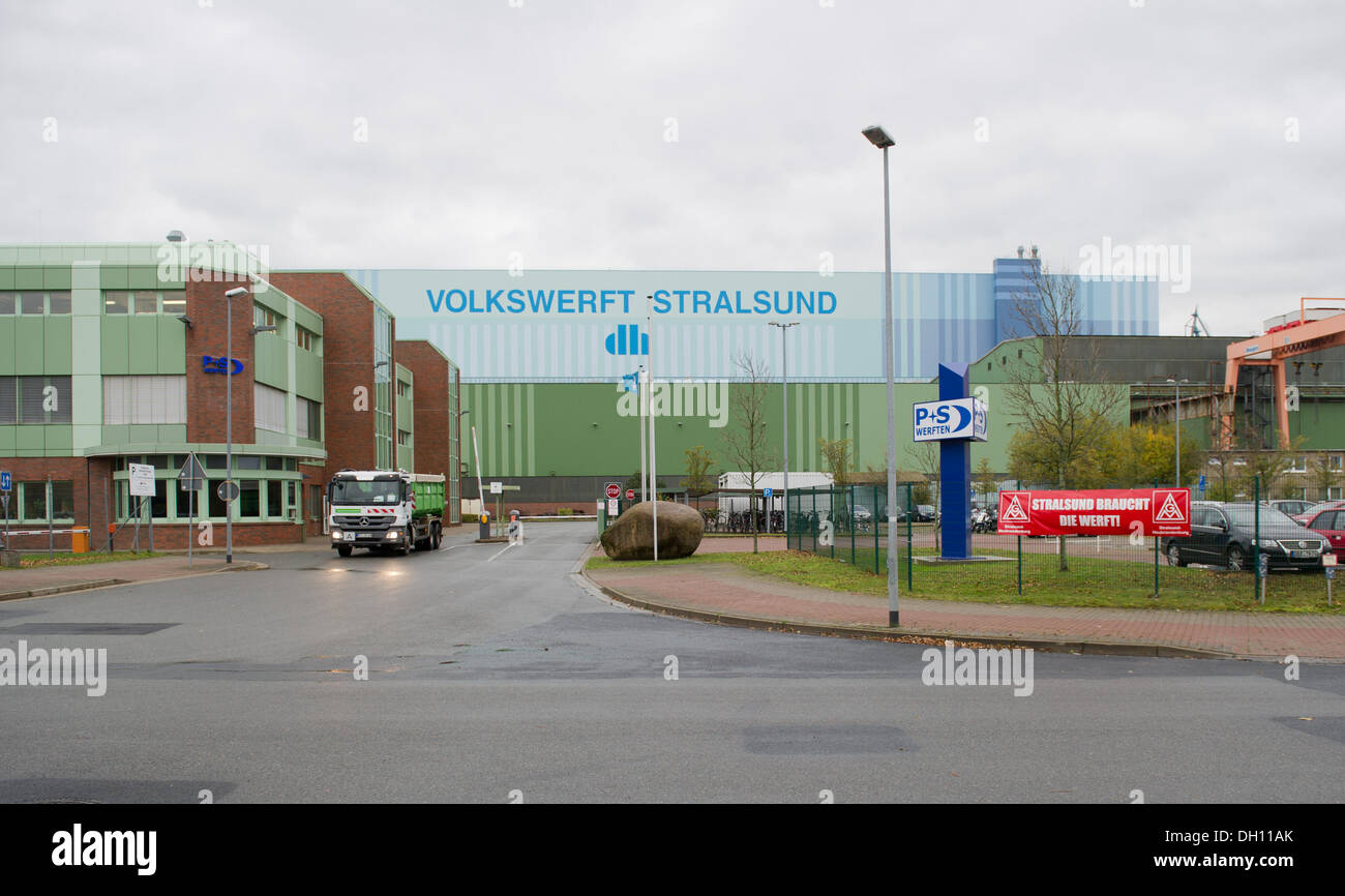 Stralsund, Germany. 28th Oct, 2013. The shipyard hall is pictured on ...