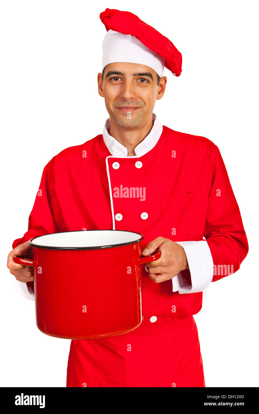 Chef male holding big pot isolated on white background Stock Photo - Alamy