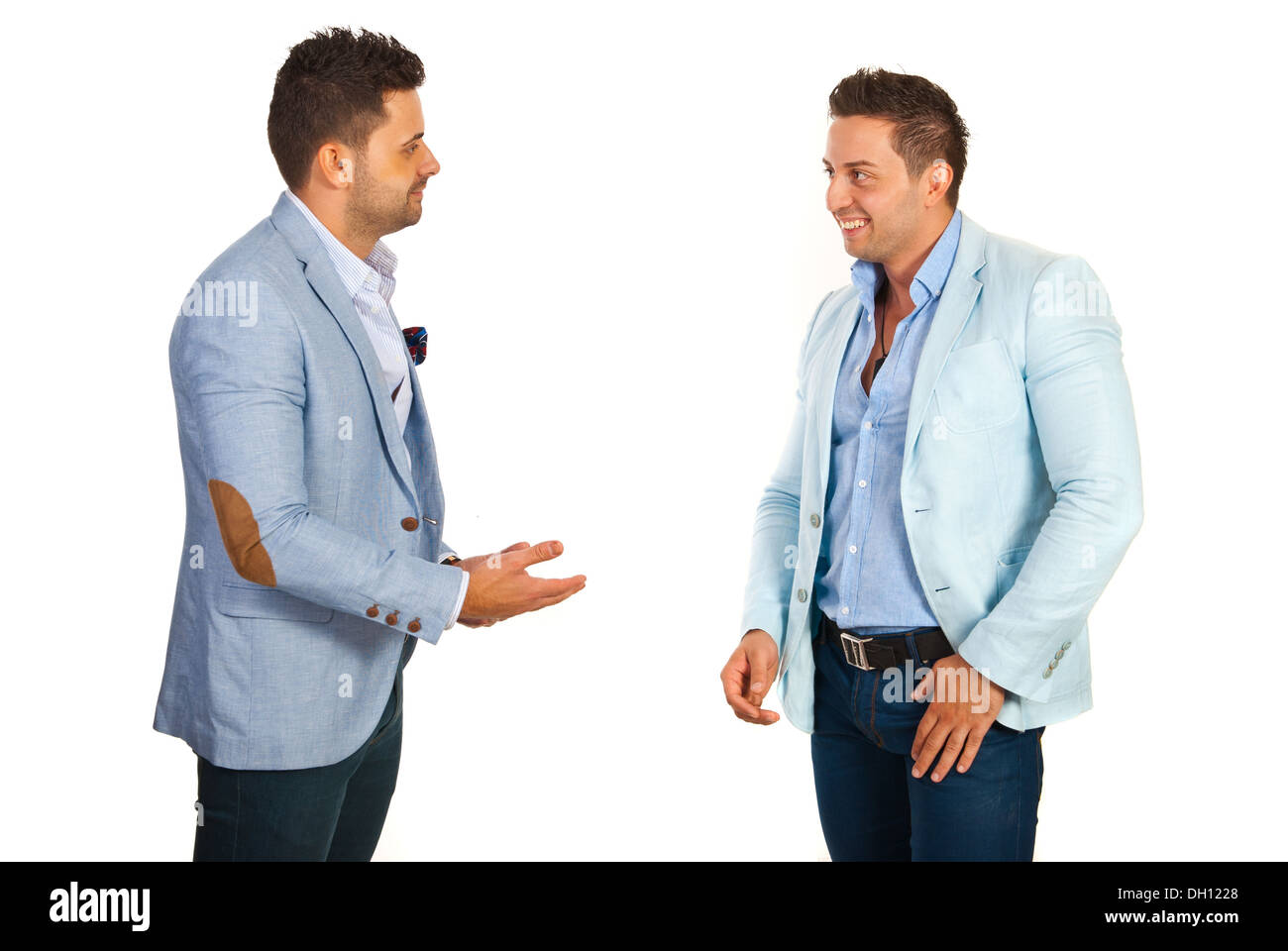 Business man having conversation isolated on white background Stock ...