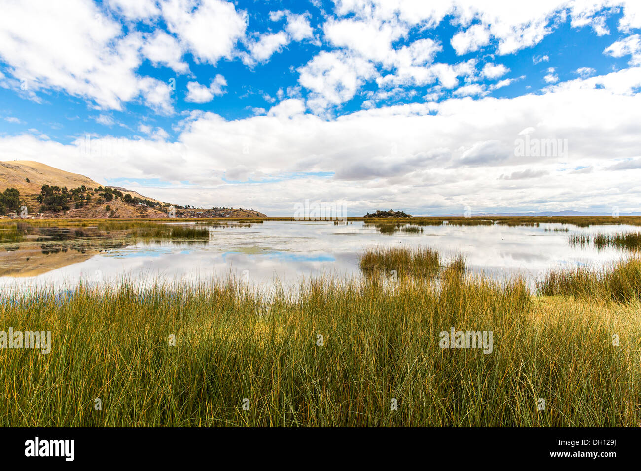 Lake Titicaca South America located on border of Peru and Bolivia. It ...