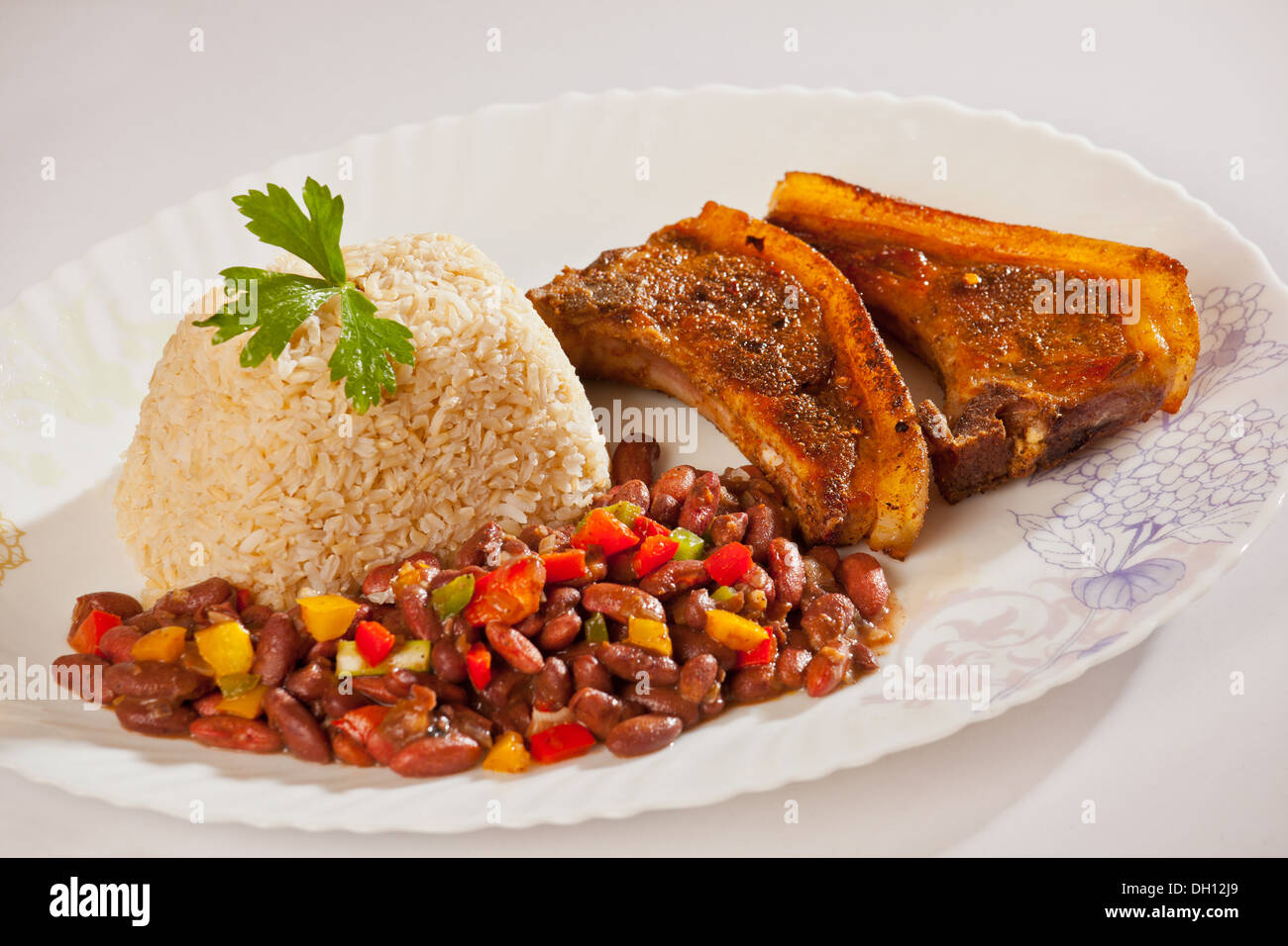 Red Beans and Rice with Pork Chops Stock Photo - Alamy