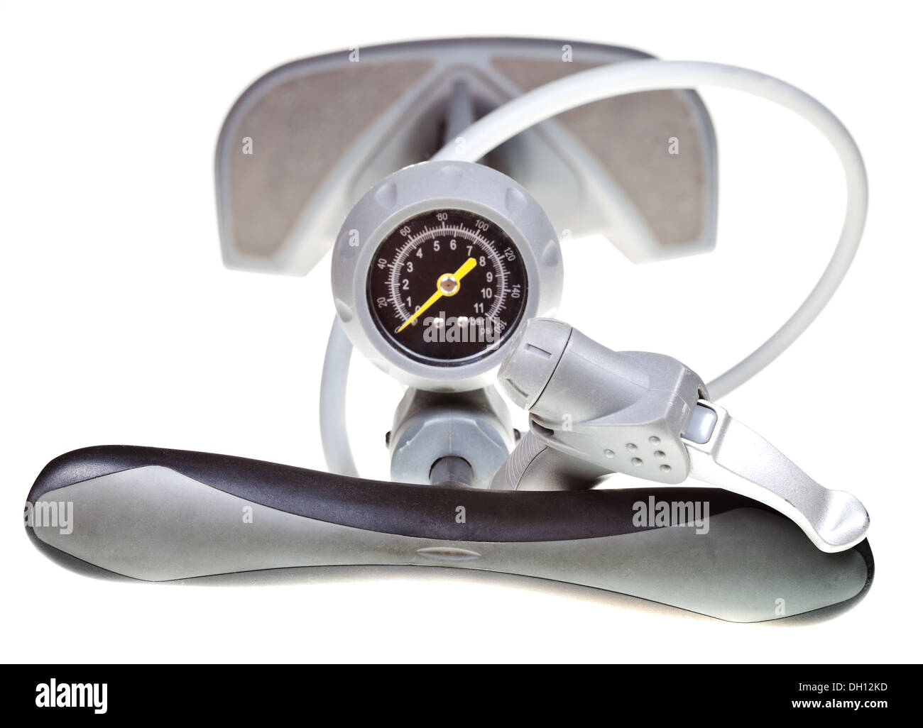 top view of manual air pump with valve and manometer isolated on white ...