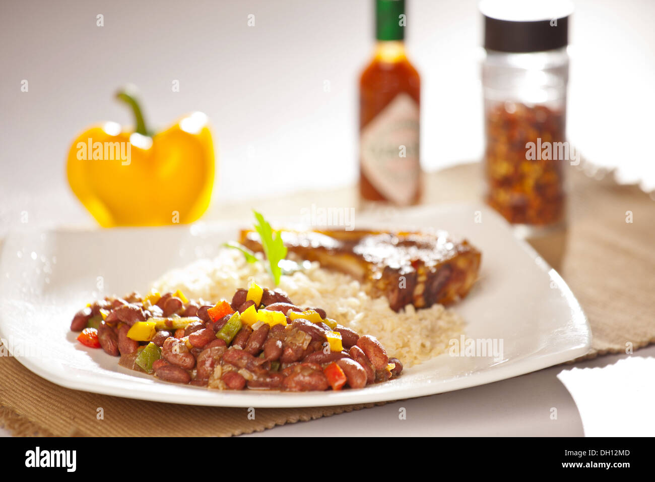 Red Beans and Rice with Pork Chops Stock Photo - Alamy