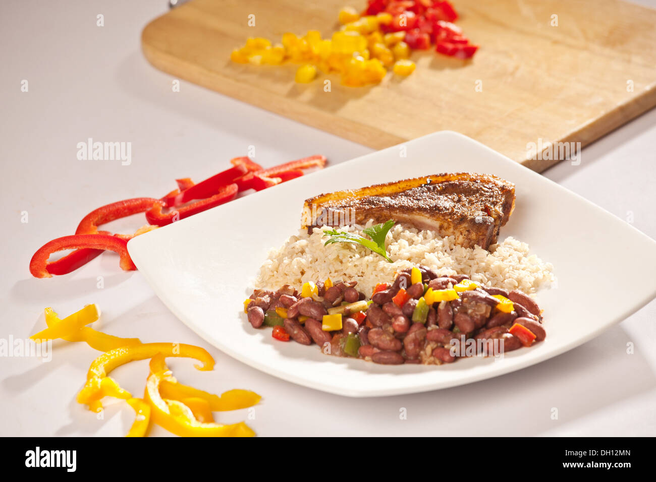 Red Beans and Rice with Pork Chops Stock Photo - Alamy