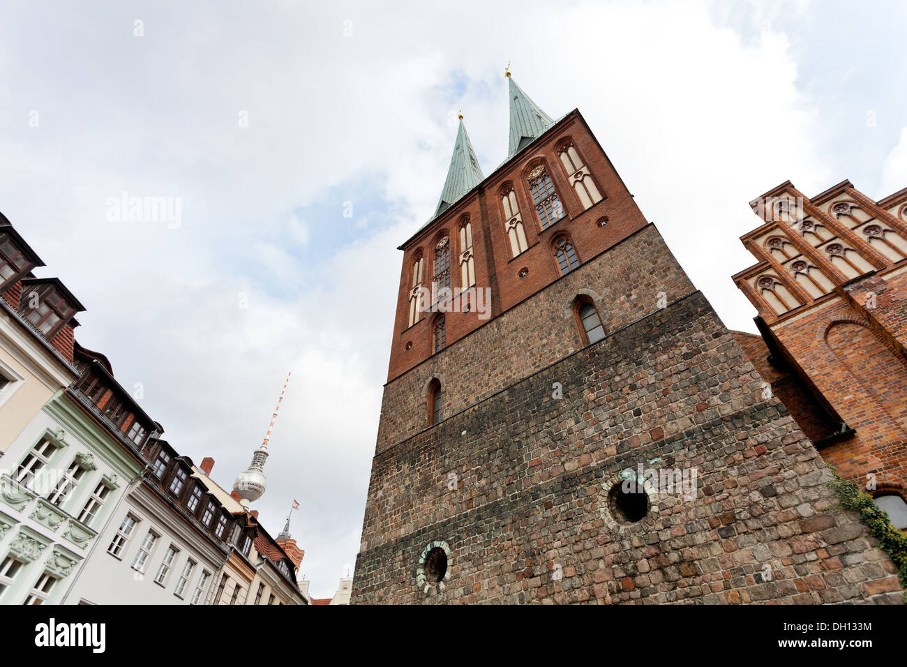 wall of Nikolaikirche (Saint Nicholas Church) in Nikolaiviertel in ...